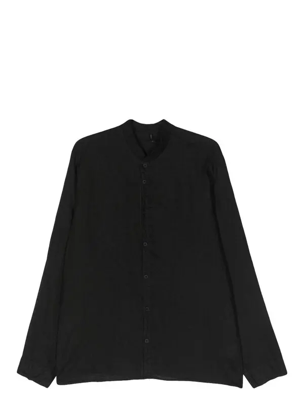 Transit Ribbed-band Collar Linen Shirt - Black