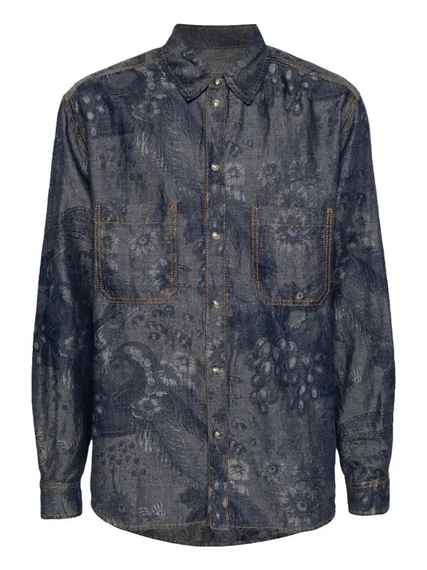Etro Patterned-jacquard Denim Shirt - Blue