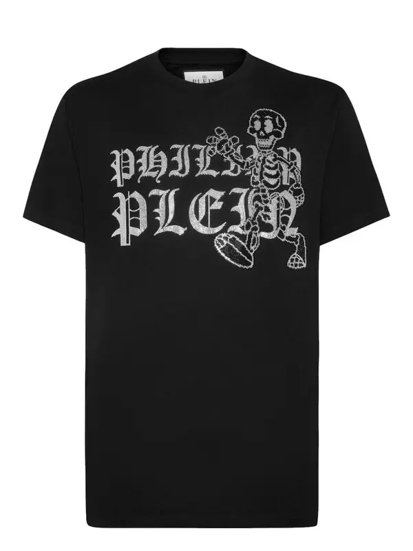 Philipp Plein Rhinestone-skeleton Cotton T-shirt - Black
