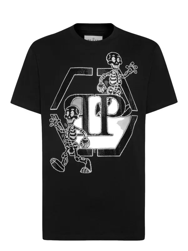 Philipp Plein Rhinestone-skeleton Cotton T-shirt - Black