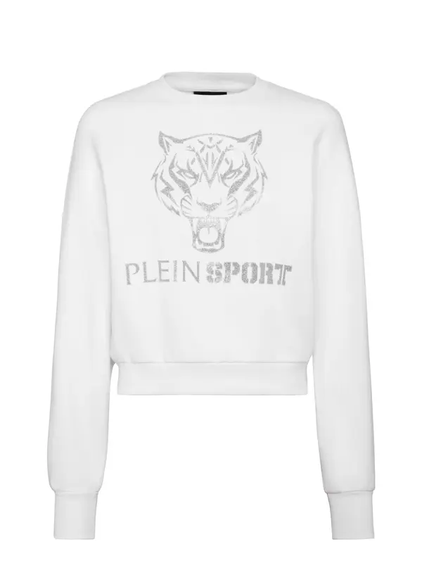 PLEIN SPORT Tiger-print Cropped Sweatshirt - White