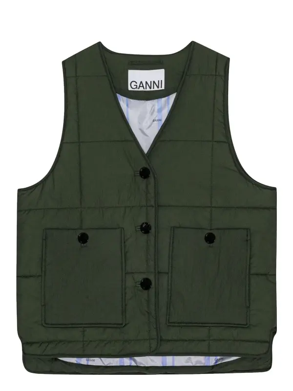 GANNI Button-up Quilted Gilet - Green
