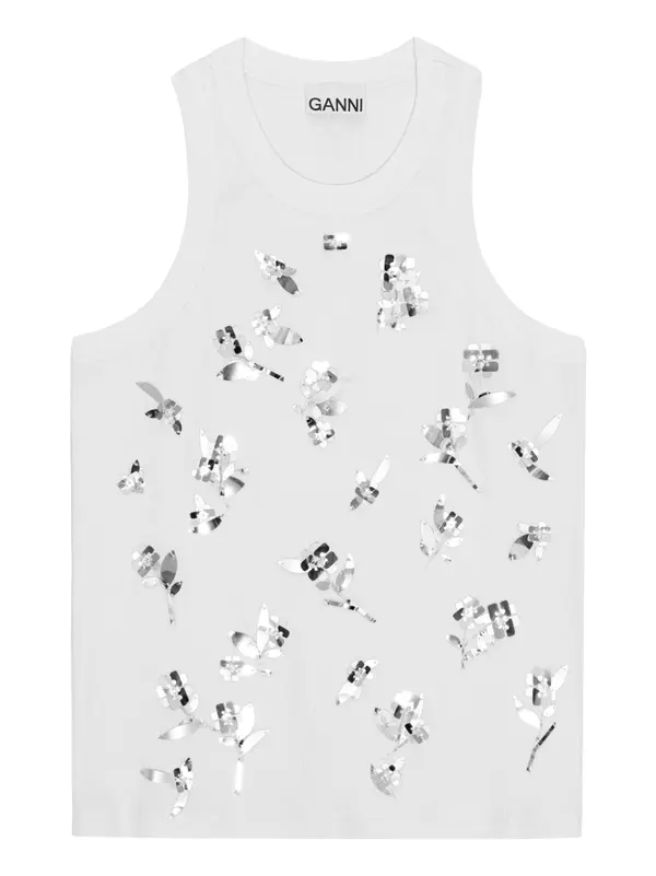 GANNI Paillette-embellished Tank Top - White