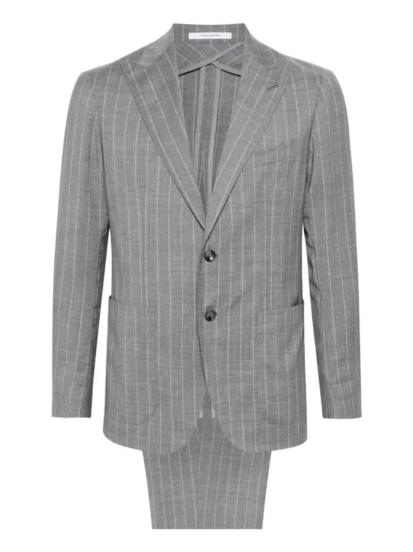 Tagliatore Single-breasted Striped Wool Suit - Grey