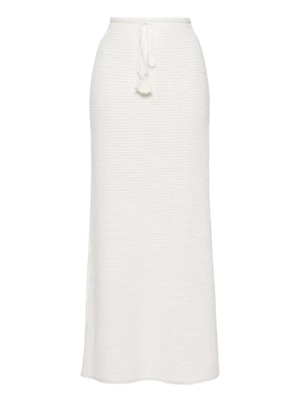 SELF-PORTRAIT Sequinned Pointelle-knit Maxi Skirt - White