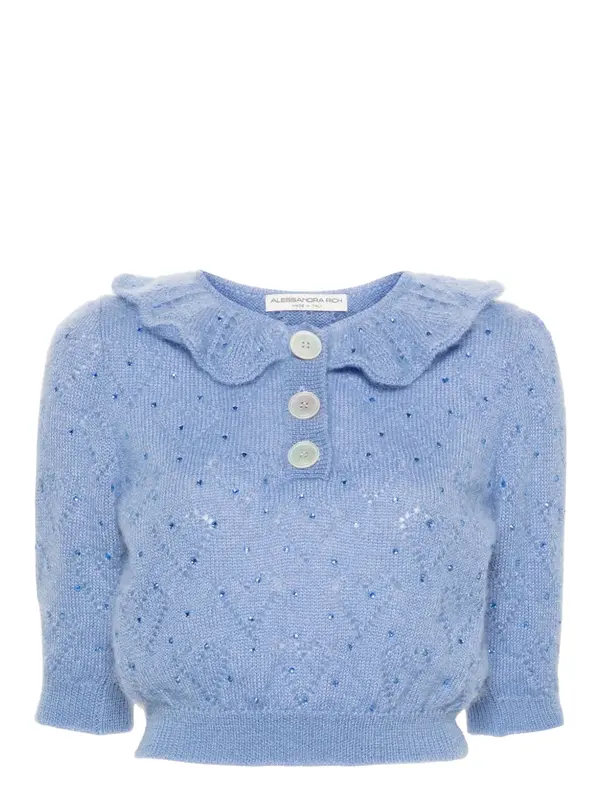 Alessandra Rich Crystal-embellished Cropped Top - Blue