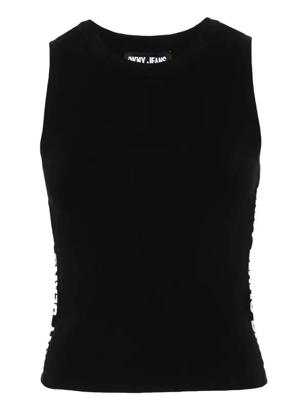 Dkny Jacquard-logo Ribbed Tank - Black
