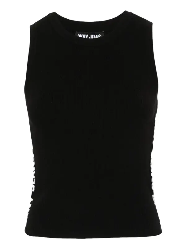 Dkny Jacquard-logo Ribbed Tank - Black