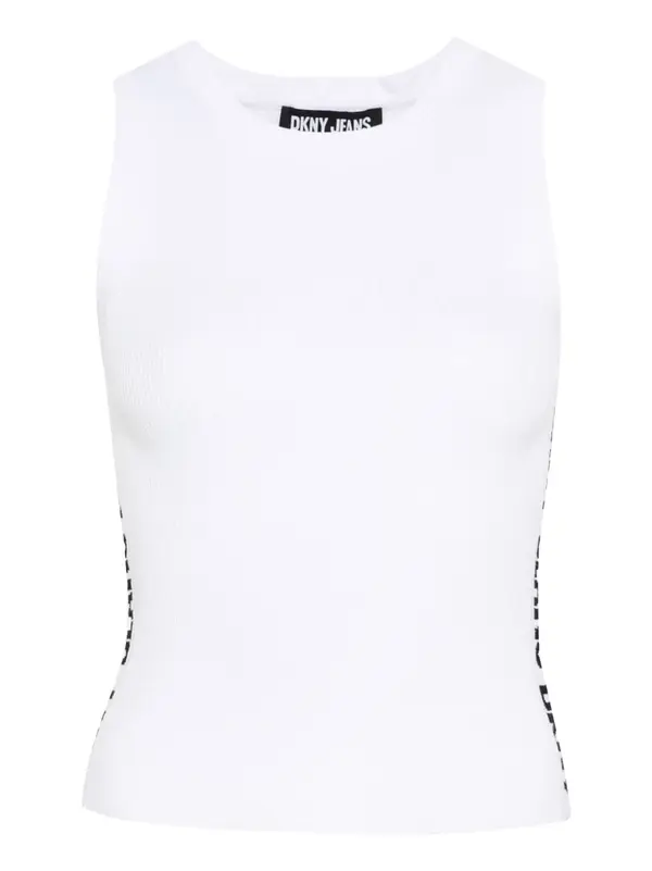 Dkny Jacquard-logo Ribbed Tank - White