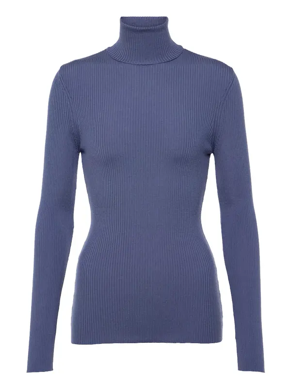 Wolford Ribbed-knit Virgin Wool Turtleneck Top - Blue