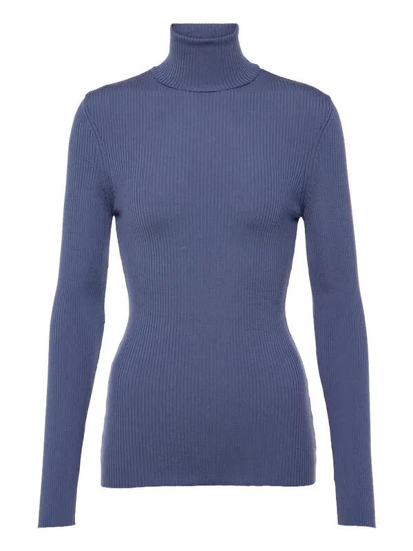 Wolford Ribbed-knit Virgin Wool Turtleneck Top - Blue