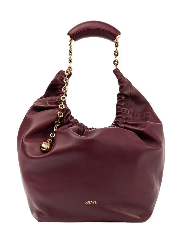 Loewe Squeeze Medium Leather Shoulder Bag - Burgundy