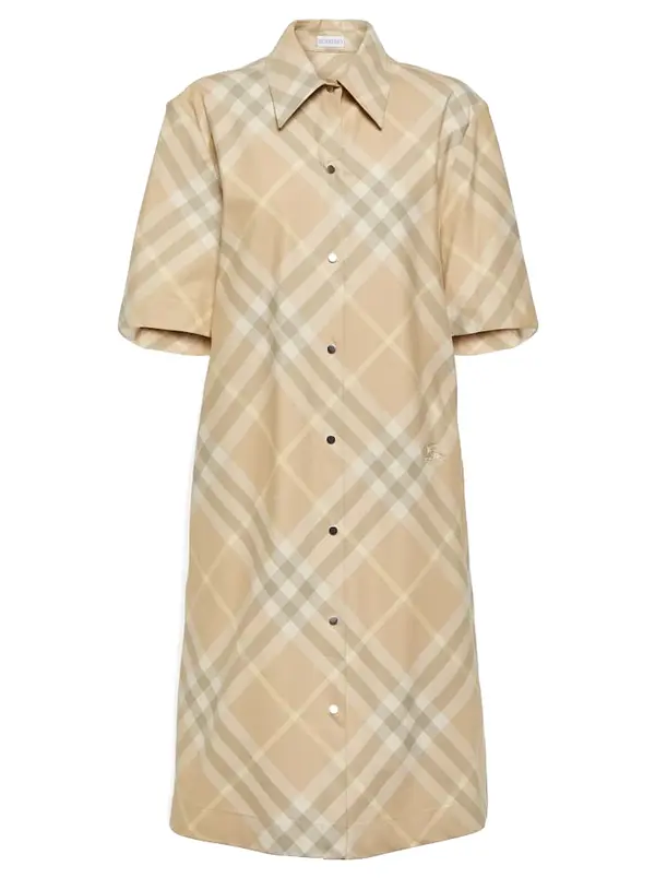 Burberry Check Cotton Shirt Dress - Beige