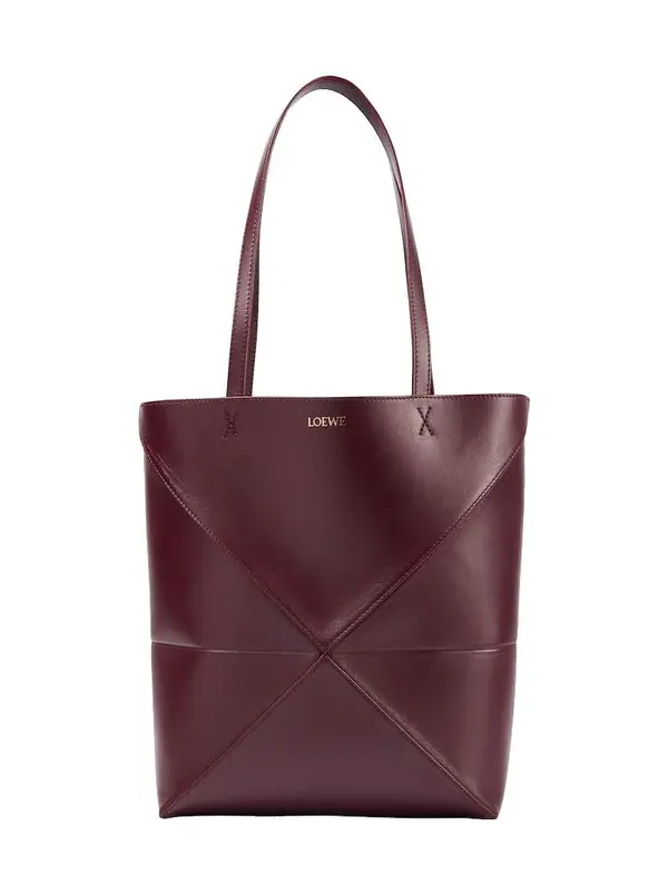 Loewe Puzzle Fold Medium Leather Tote Bag - Burgundy