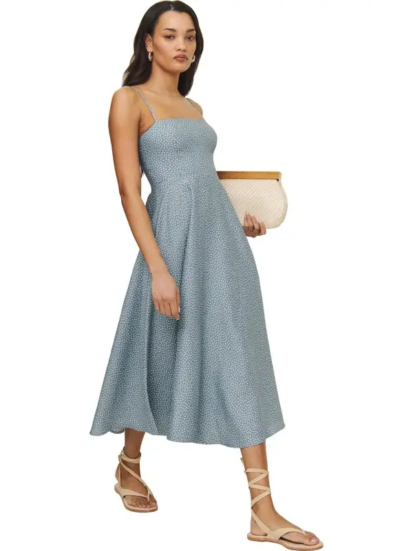 REFORMATION Monette Linen Dress - Sky Dot