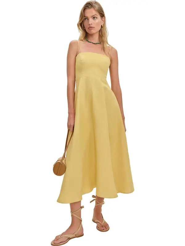 REFORMATION Monette Linen Dress - Yellow