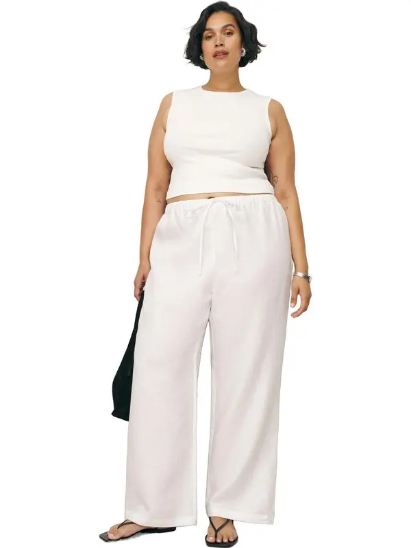 REFORMATION Olina Linen Pant Es - Ivory