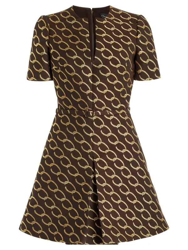 Oscar De La Renta Chain-printed Jacquard Mini Dress - Brown