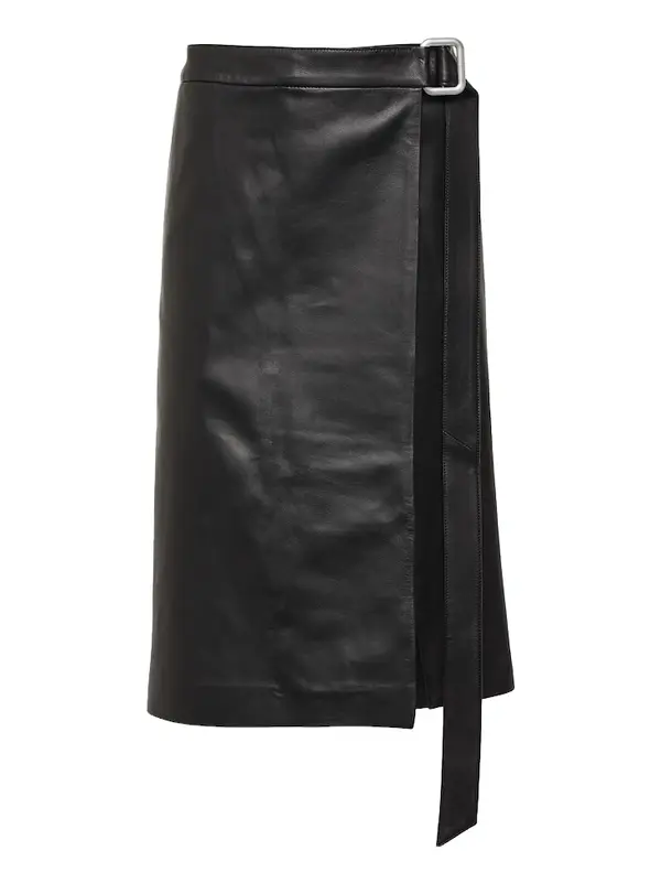 Ami Wrap Leather Midi Skirt - Black