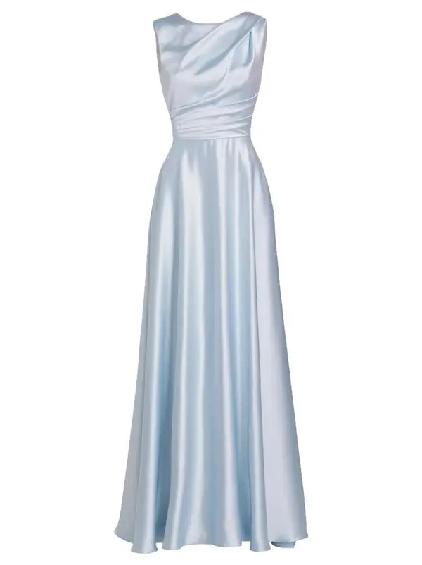 Amsale Draped Boatneck Satin Gown - Ice