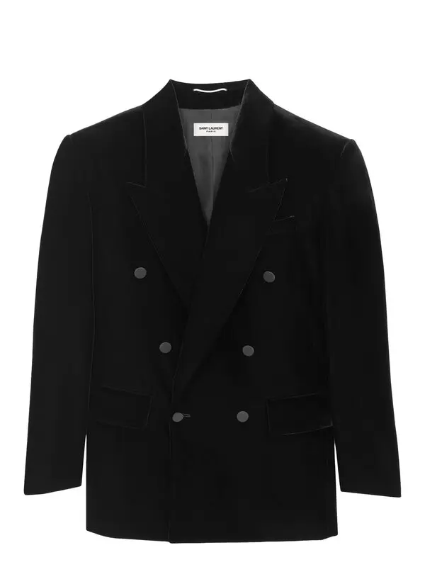 Saint Laurent Velvet Double-breasted Blazer - Black