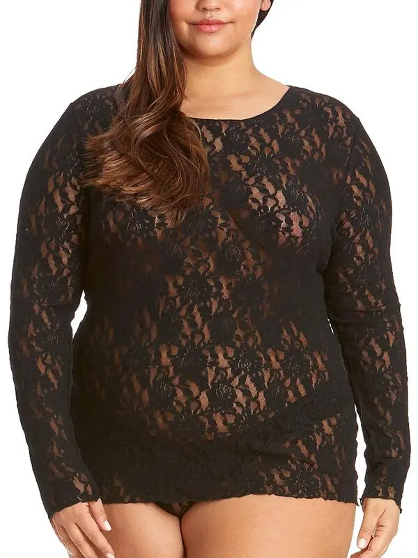 Hanky Panky Plus Signature Lace Long Sleeve Top - Black