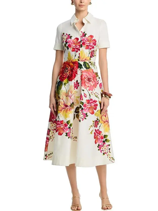 Rickie Freeman For Teri Jon Floral Print Shirt Dress - Ivory Multi