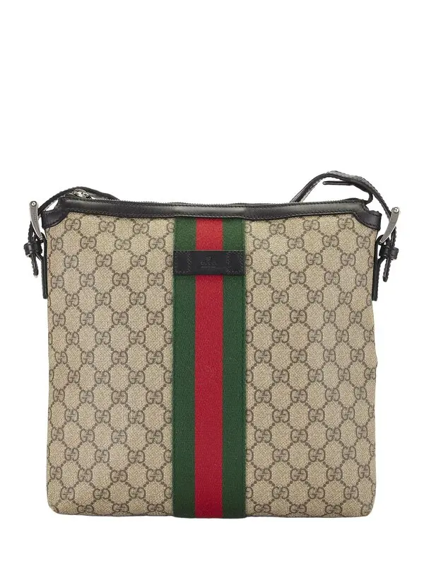 Gucci Gg Supreme Canvas Web Flat Messenger Bag - Black