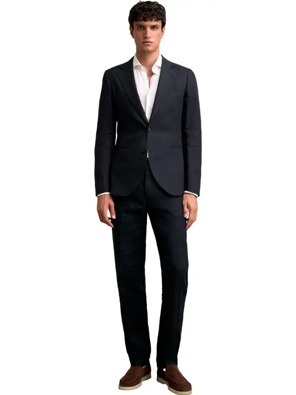 REISS Kin Slim Fit Linen Trousers - Navy