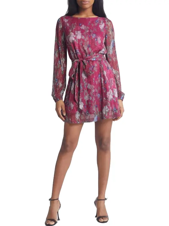Dress The Population Kirsi Metallic Floral Minidress - Fuchsia Multi