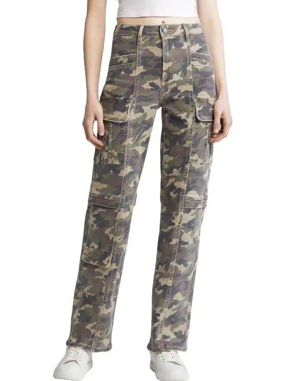 HIDDEN JEANS Camo Print Straight Leg Cargo Pants - Olive