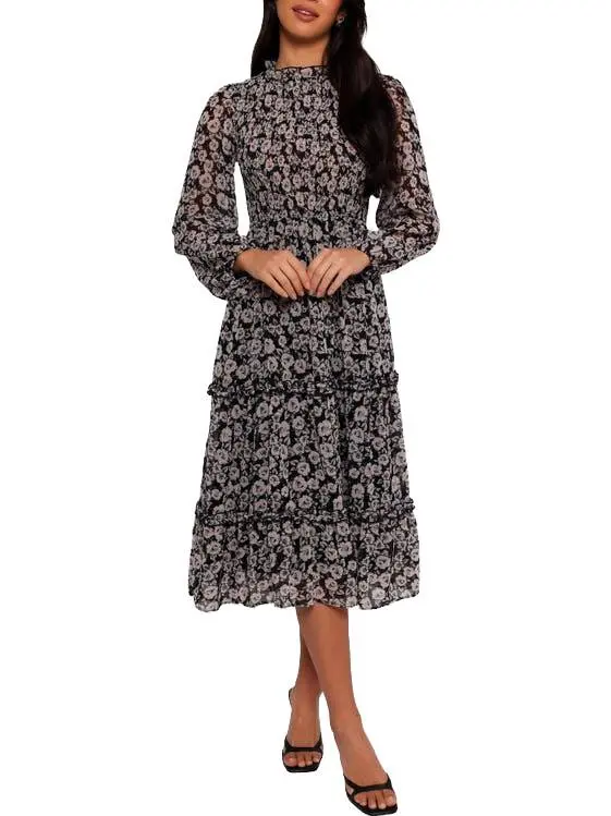 PETAL & PUP Edwina Floral Midi Dress - Black Floral