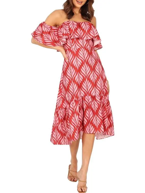 PETAL & PUP Neoma Midi Dress - Red Palm Print