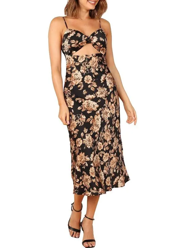 PETAL & PUP Saga Floral Cutout Midi Dress - Black Floral