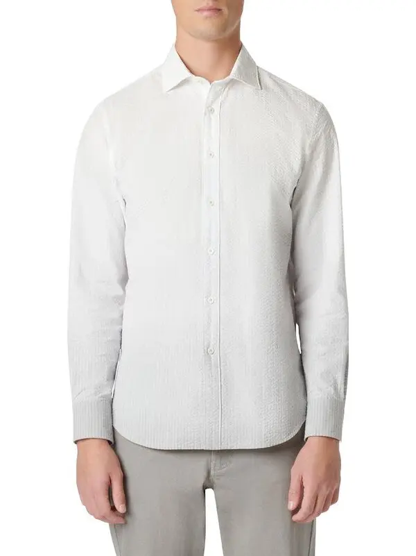Bugatchi Axel Shaped Fit Woven Seersucker Cotton Button-up Shirt - Platinum