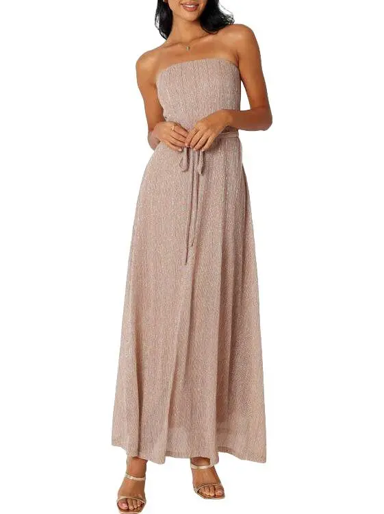 PETAL & PUP Farley Strapless Metallic Maxi Dress - Rose Gold Stripe