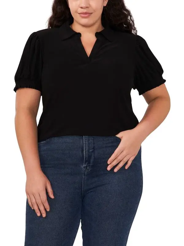 CECE DUPRAZ Puff Sleeve Crepe Knit Top - Rich Black