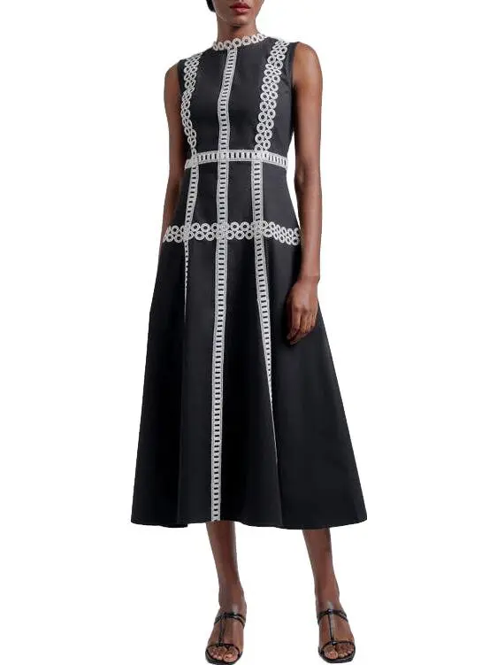 Misook Eyelet Trim Sleeveless Dress - Black/ White