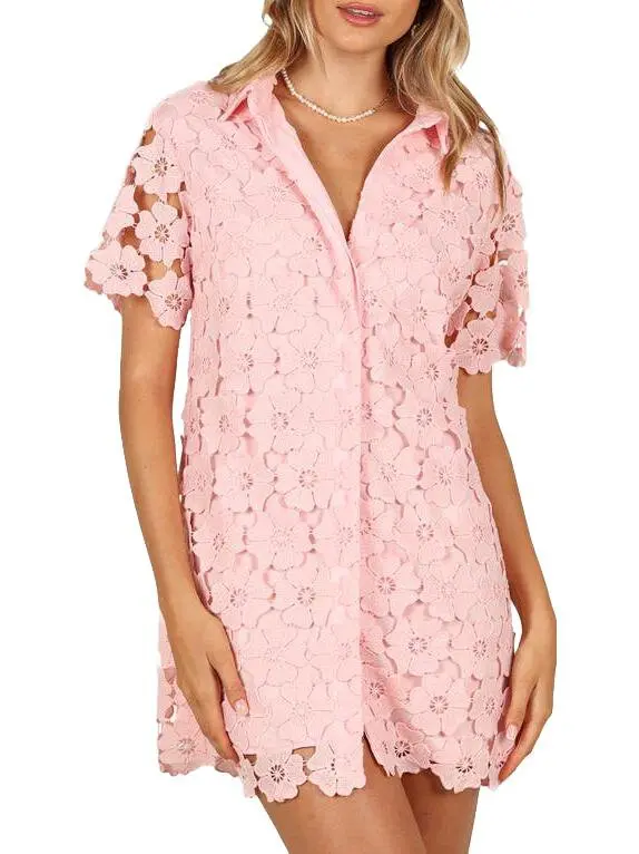 PETAL & PUP Tallie Floral Lace Shirtdress - Watermelon