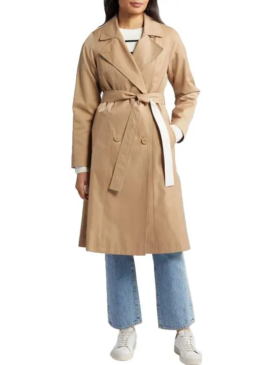 Via Spiga Water Repellent Double Breasted Trench Coat - Camel/ Cream