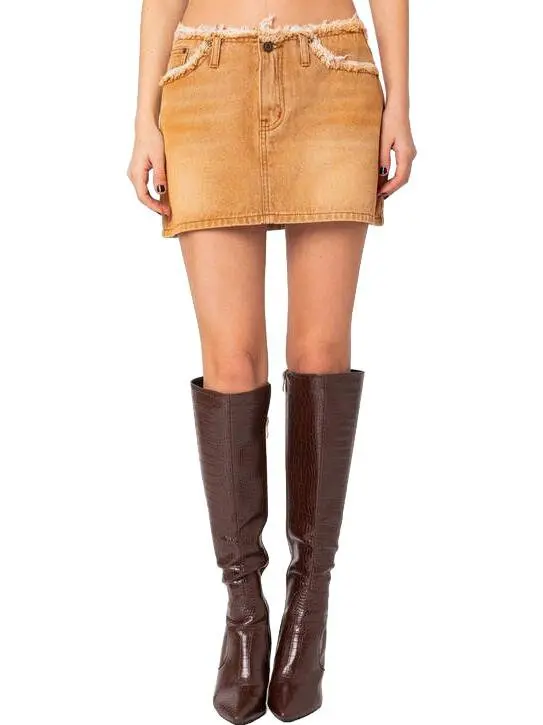 EDIKTED Ariah Distressed Denim Miniskirt - Camel