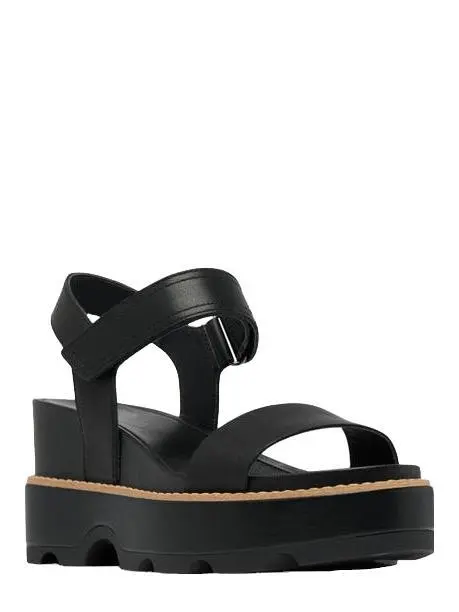 Sorel Joanie Iv Y-strap Wedge Sandal - Black/ Sea Salt