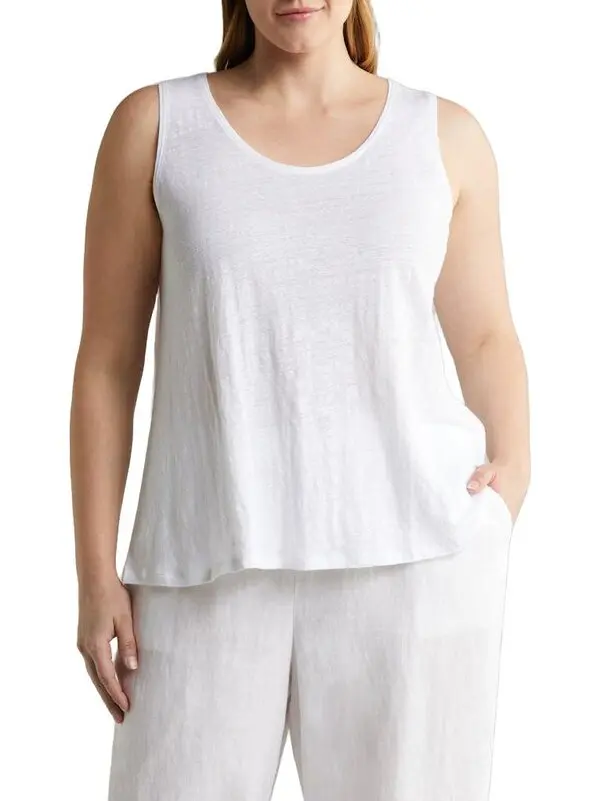 Eileen Fisher Scoop Neck Organic Linen Tank - White