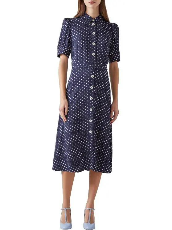 LK BENNETT Valerie Spot Midi Shirtdress - Navy