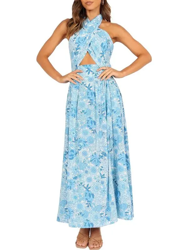 PETAL & PUP Clover Cotton Blend Maxi Dress - Blue Floral