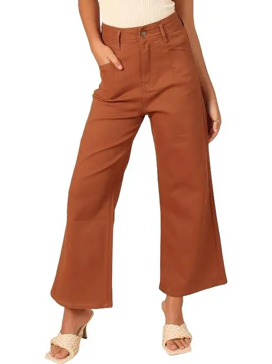 PETAL & PUP Georgette High Waist Bootcut Pants - Brown