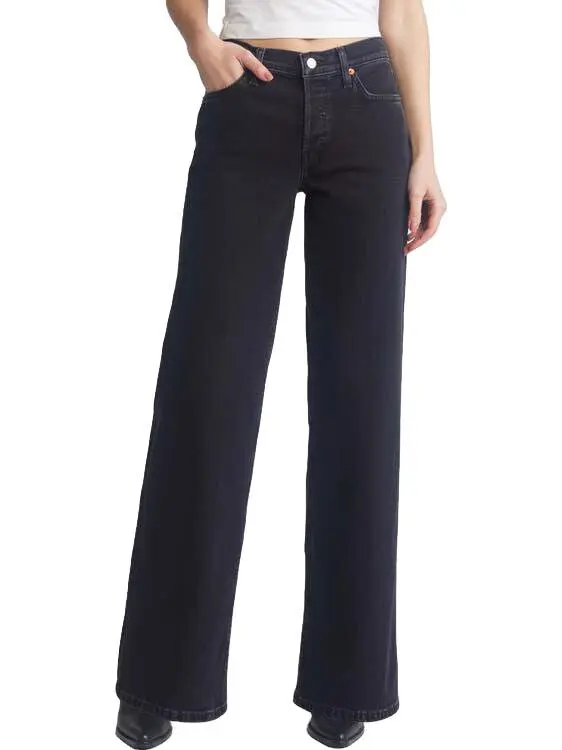 RE/DONE Mid-rise Wide-leg Jeans - Washed Noir