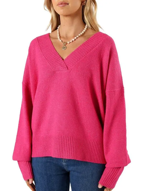 PETAL & PUP Palmer V-neck Sweater - Pink