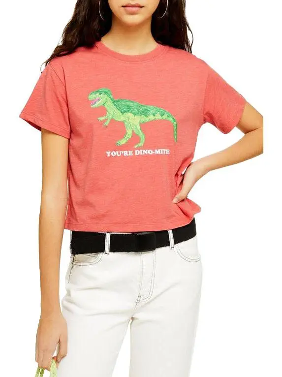 Topshop Dinomite Graphic Tee - Coral Multi