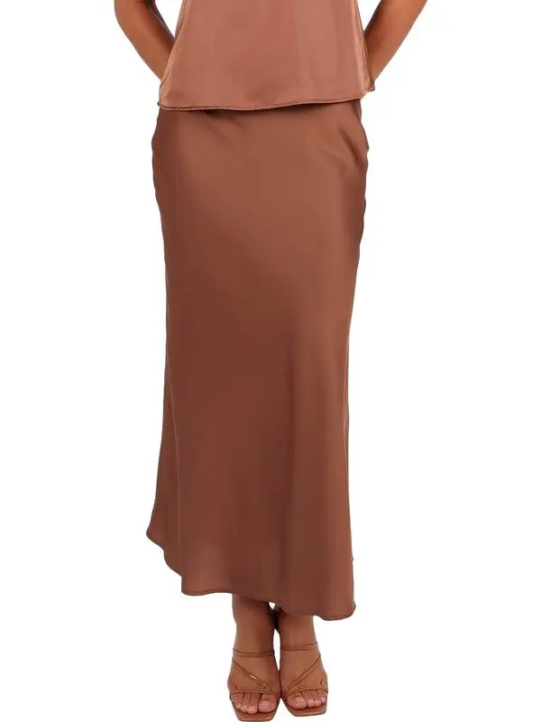 PETAL & PUP Nellie Satin Maxi Skirt - Banksia Brown